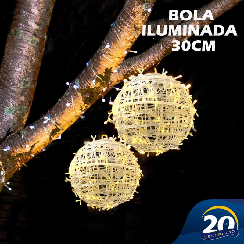 BOLA ILUMINADA 80LEDS BRANCO QUENTE 30CM - Valepinho|LED