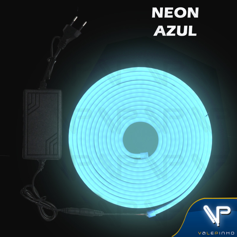 FITA LED NEON FLEXIVEL 8W 12V AZUL 5 METROS IP20 COM FONTE - Valepinho ...