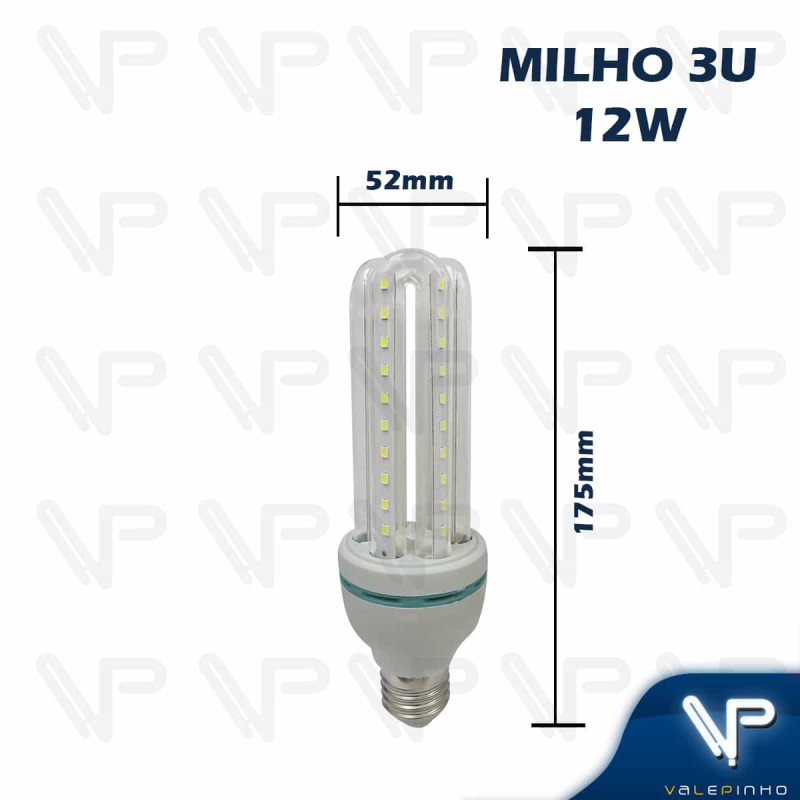 LÂMPADA LED 3U MILHO 12W 6500K(BR.FRIO)E27 BIVOLT - Valepinho | LED