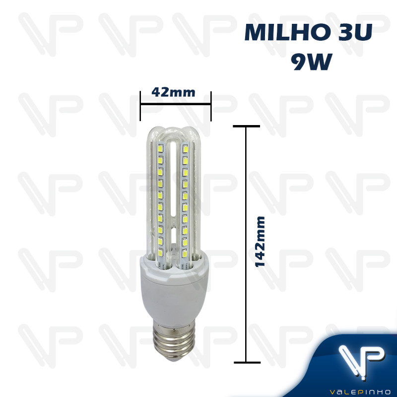 LÂMPADA LED 3U MILHO 9W 6500K(BR.FRIO)E27 BIVOLT - Valepinho | LED