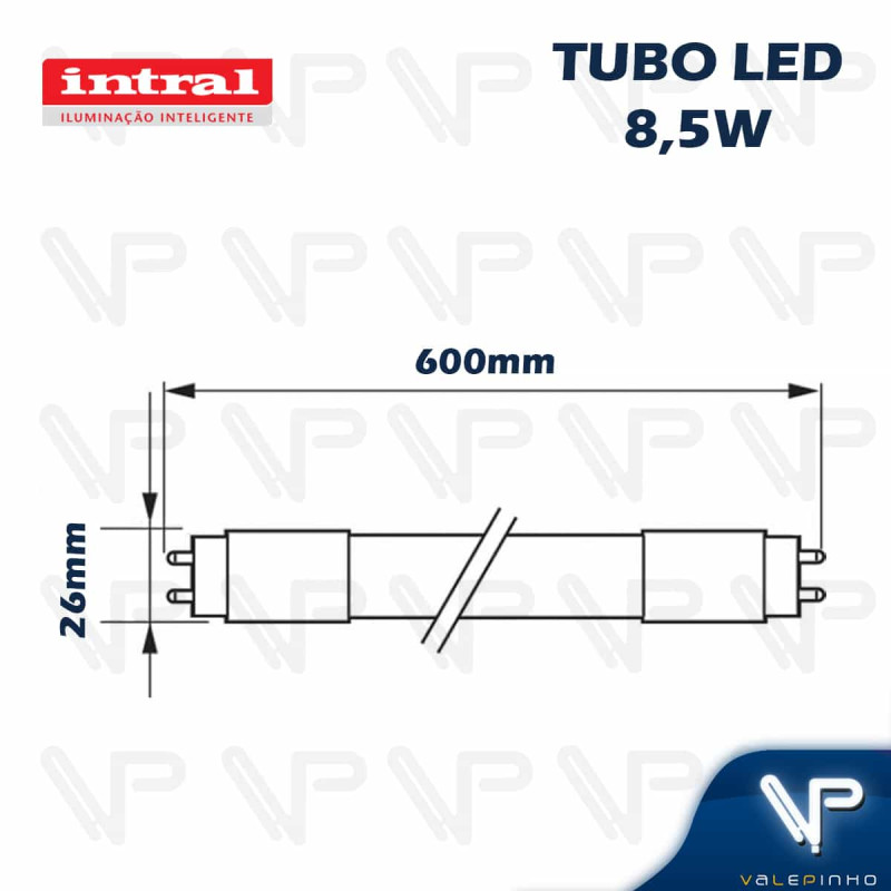 LÂMPADA LED TUBULAR T8 60CM 8,5W 3000K(BRANCO QUENTE) | VALEPINHO