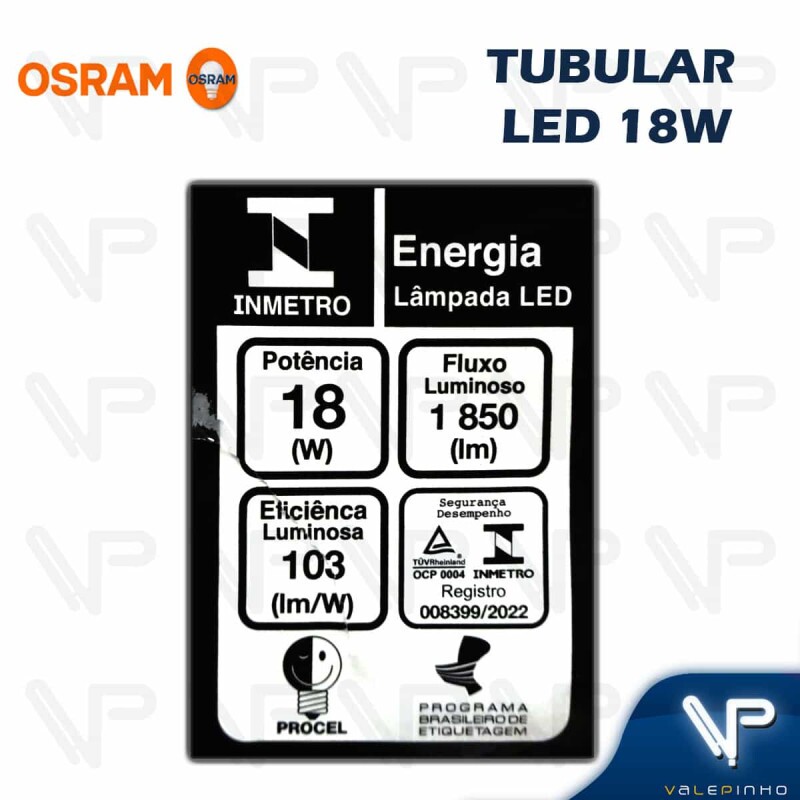 LÂMPADA LED T8 LEDVANCE 18W 6500K(BR FRIO)G13 | VALEPINHO
