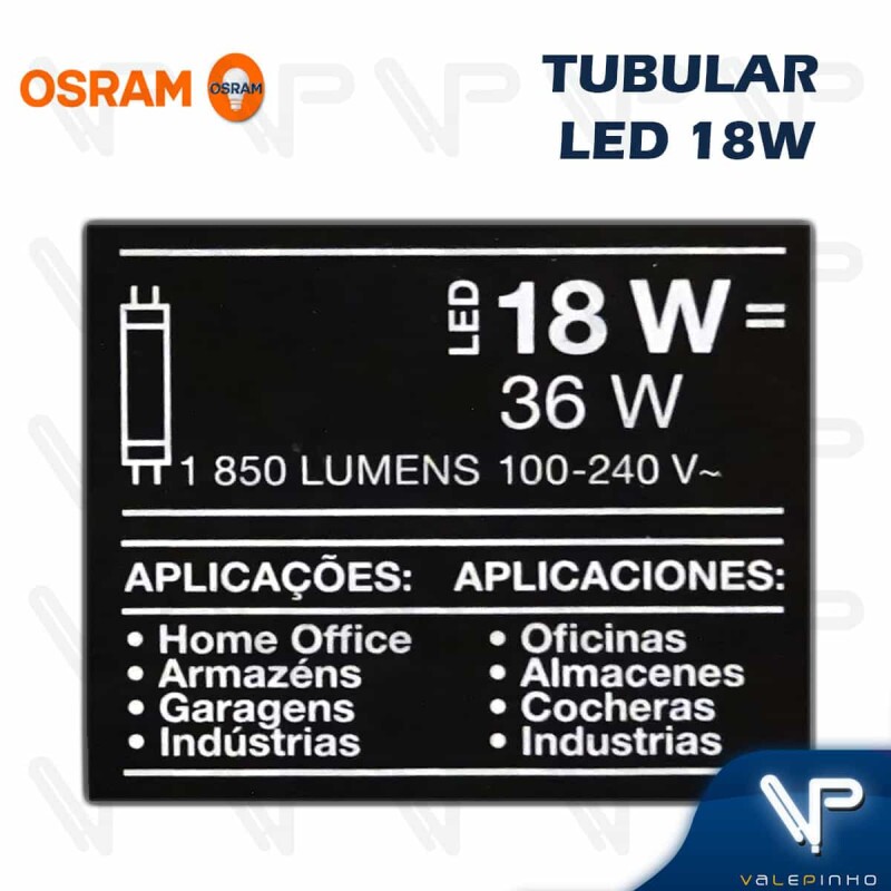 LÂMPADA LED T8 LEDVANCE 18W 6500K(BR FRIO)G13 | VALEPINHO
