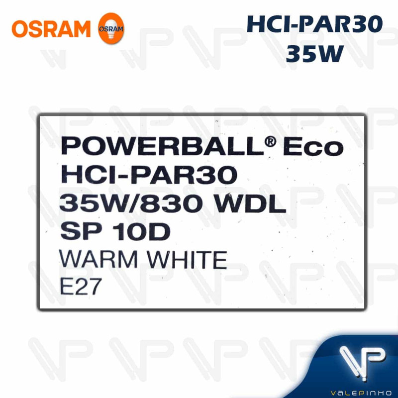 LÂMPADA VAPOR METÁLICO OSRAM HCI-PAR30 35W 10G SP 3000K(BR.QUENTE) |VALEPINHO