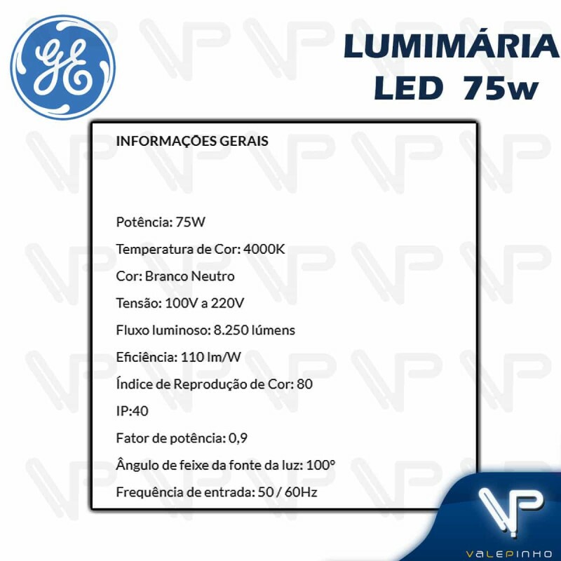 Luminária LED High Bay GE 75W | VALEPINHO